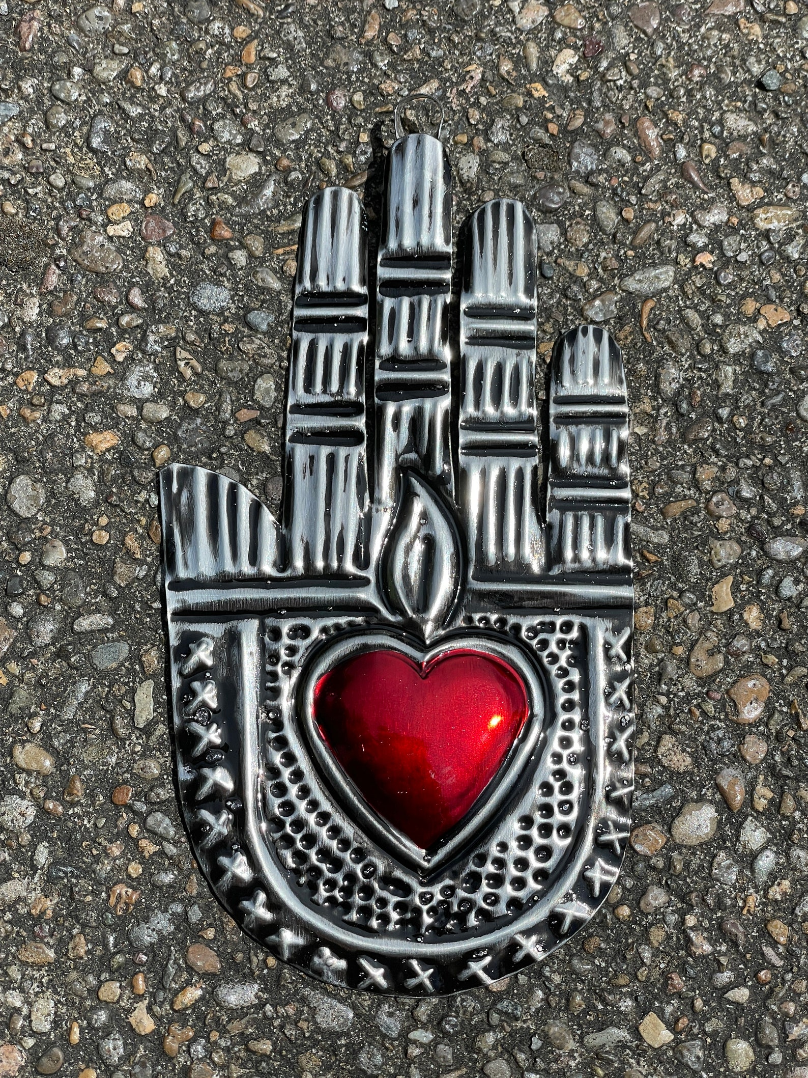 SET of FIVE Tin HEALING Hand Ornaments, Tin Milagro Hand, Fatima Hand ...