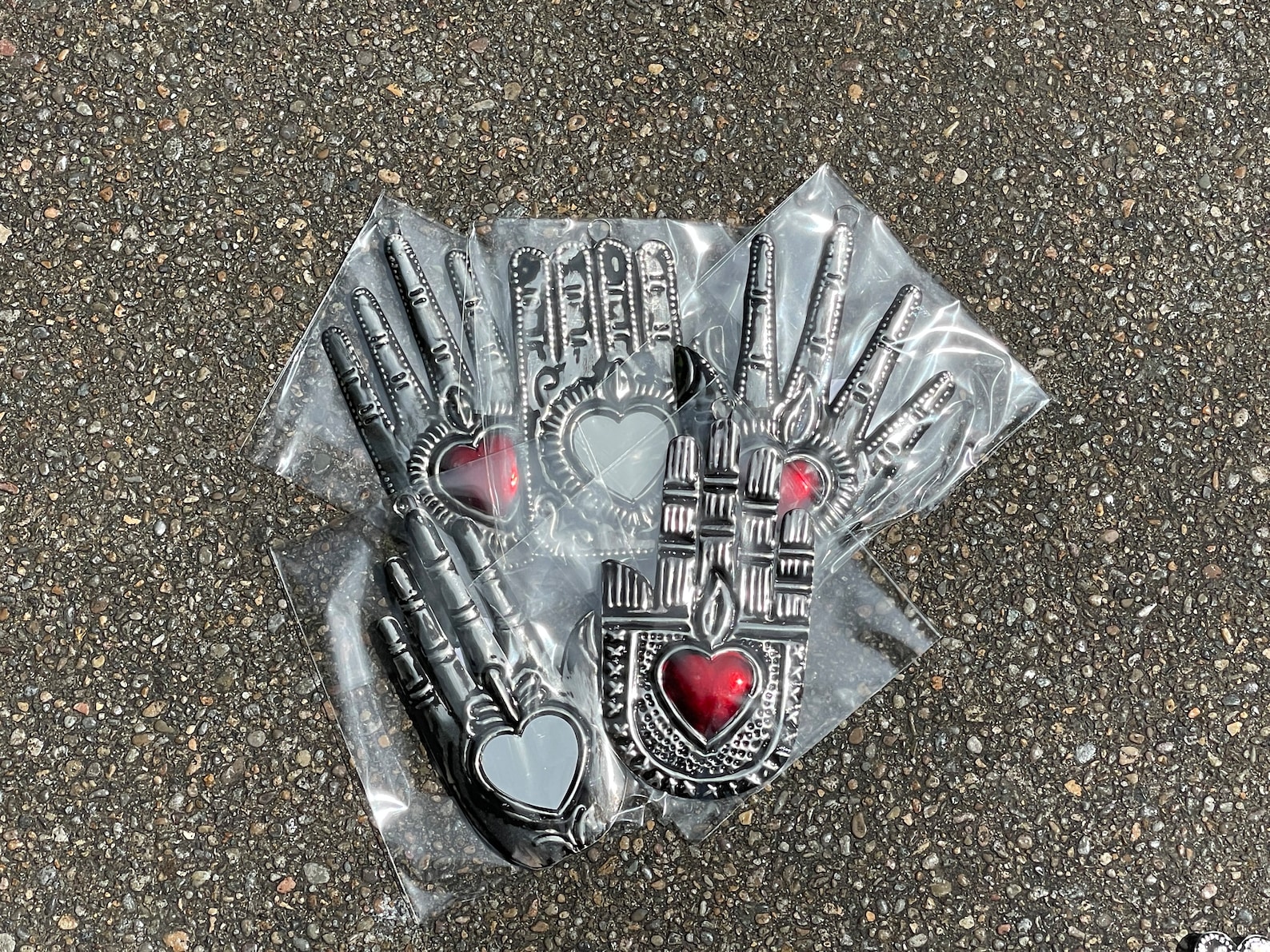 SET of FIVE Tin HEALING Hand Ornaments, Tin Milagro Hand, Fatima Hand ...