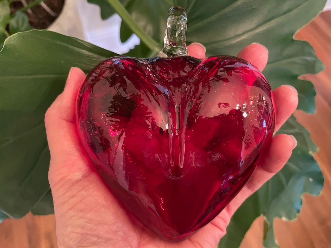 RED Blown GLASS HEART, Large, Red Blown Glass Heart Ornament, Red Glass ...