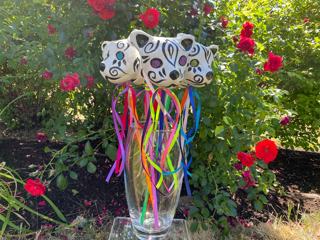 Calavera Cat Shaker, WHITE, Day of the Dead Cat, Day of the Dead Sonaja ...