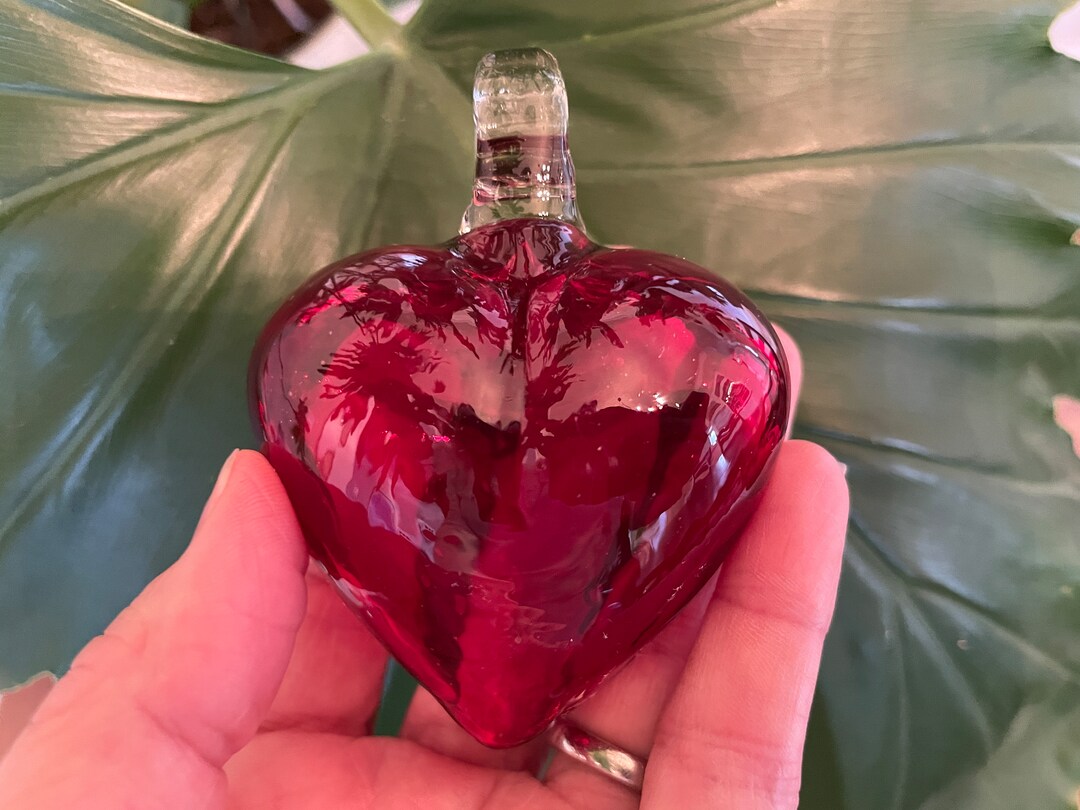 RED Blown GLASS HEART, Small, Red Blown Glass Heart Ornament, Red Glass ...