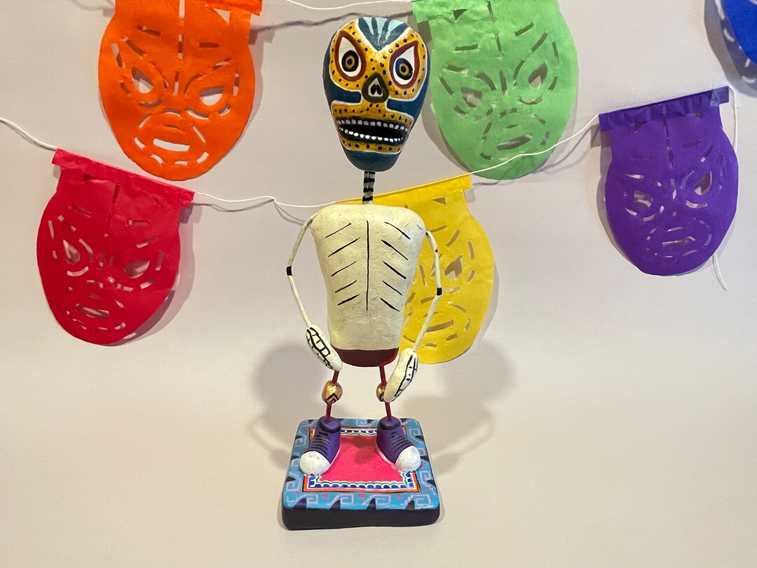 MEXICAN LUCHA FIGURINE, Dia De Muertos Lucha Guy, Mexican Lucha Libre ...