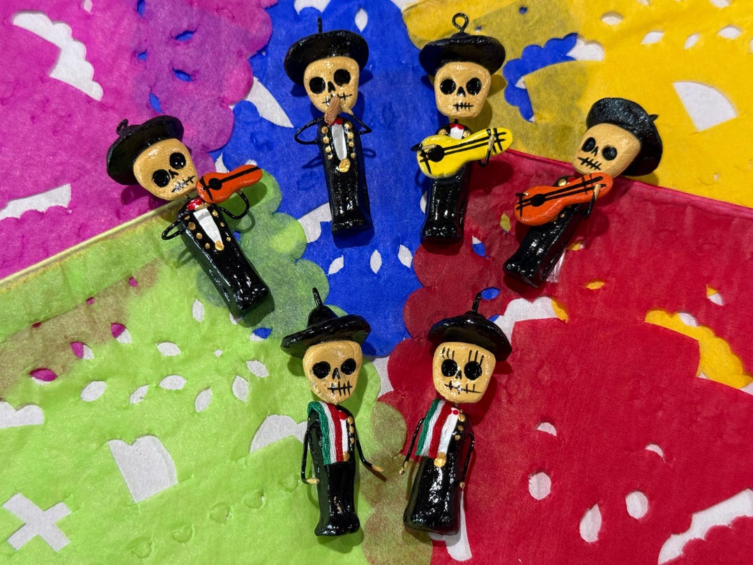 Miniature Day of the Dead, Set of 6, Mexican Mariachi Set, Mini Muertos ...