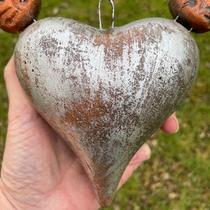 Large Silver CLAY HEART With WINGS, Mexican Heart, Mexican Sacred Heart ...