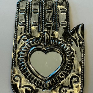 SET of FIVE Tin HEALING Hand Ornaments, Tin Milagro Hand, Fatima Hand ...