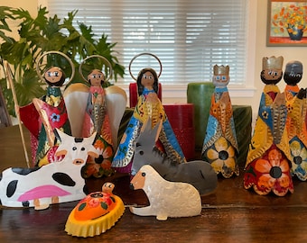 Mexican TIN NATIVITY Set, 10 Pieces, Colorful, Traditional Mexican ...