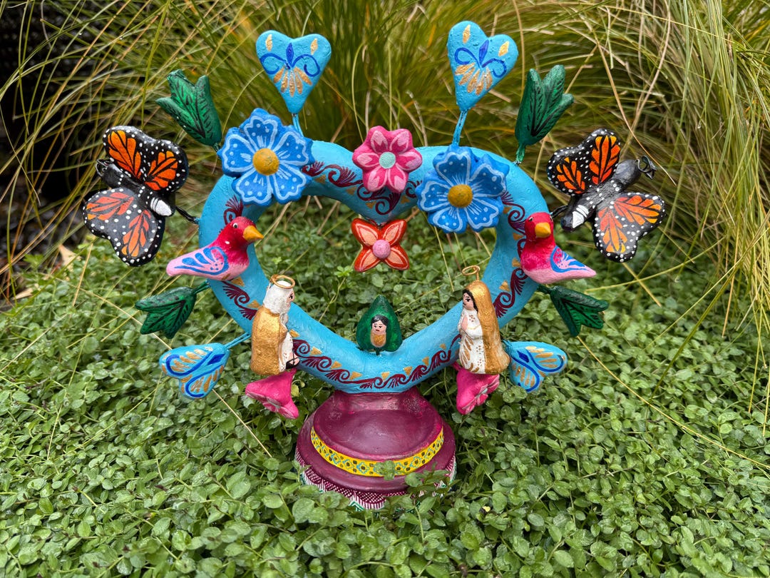 HEART Shaped NATIVITY Scene, Clay Nativity, Mexican Nativity, Mexican ...