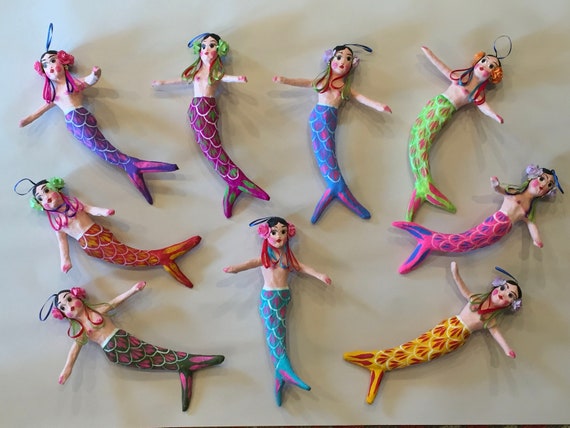 Colorful MERMAID ORNAMENTS Paper Mache Mexican Ornament - Etsy