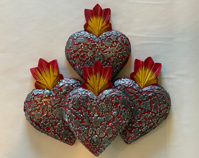 LARGE Sacred Heart With Milagros, RED, Sacred Heart Ex-votos, Mexican ...