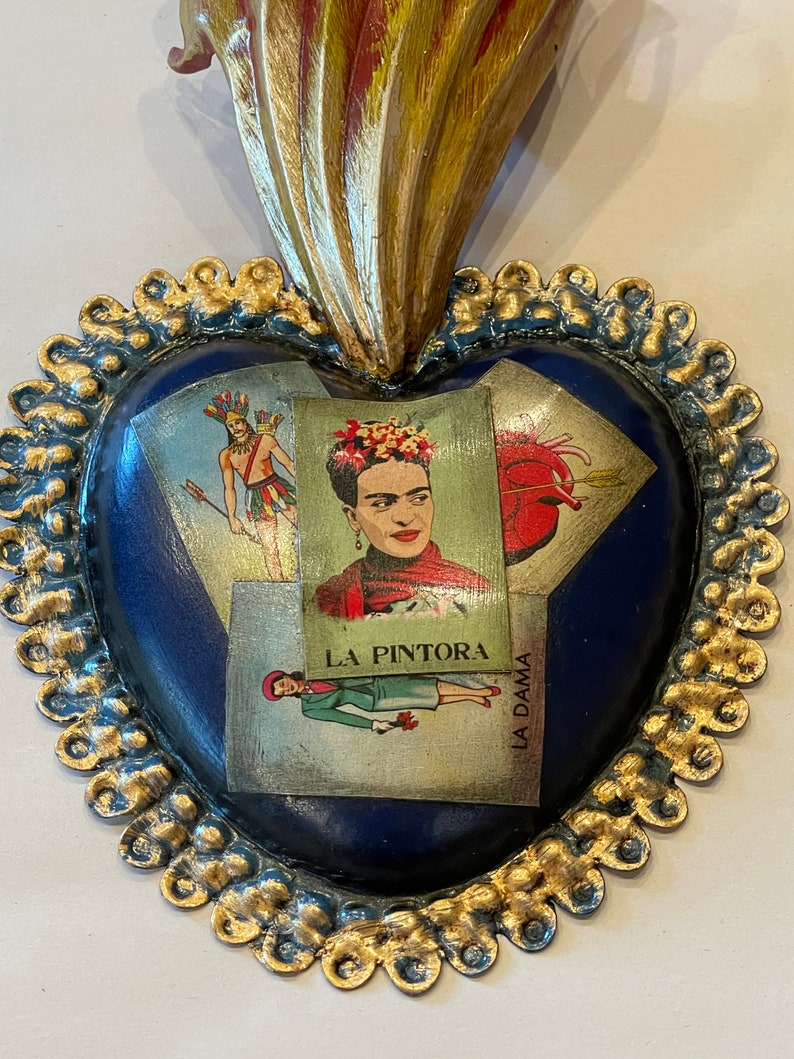 FRIDA Sacred Heart With Flames, Frida Loteria, Frida Sacred Heart With ...