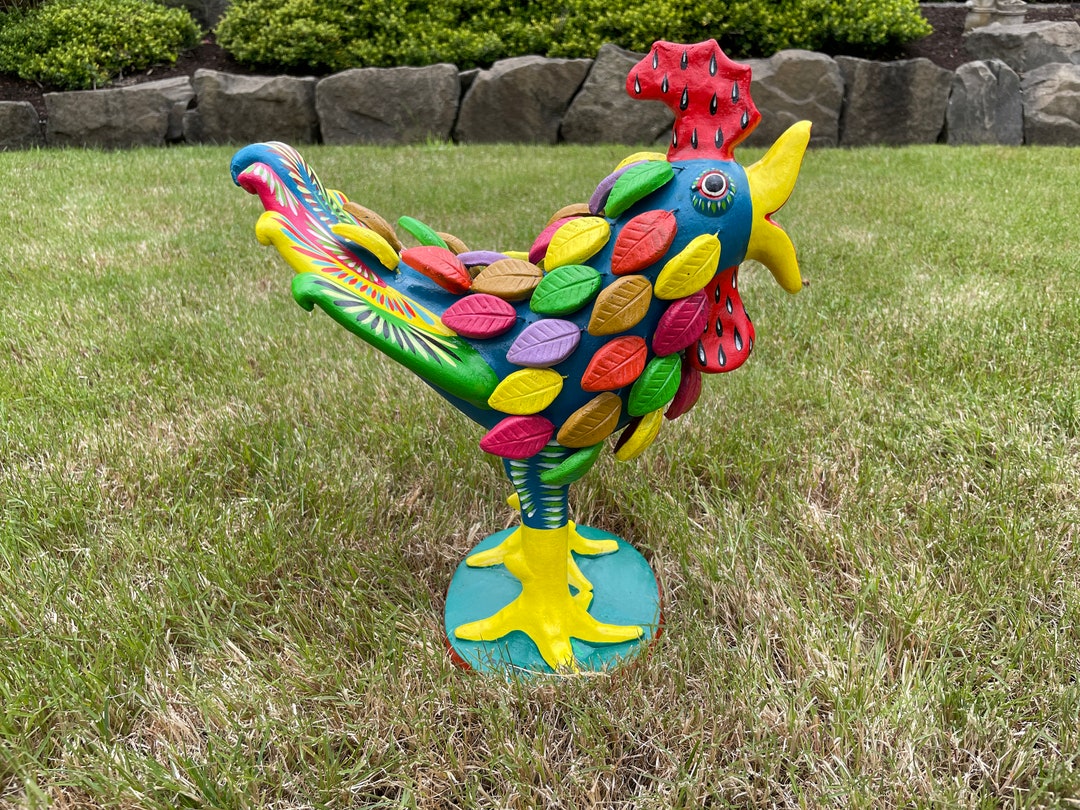 Mexican Rooster With Feathers, TURQUOISE, Medium-sized, Rooster Folk ...