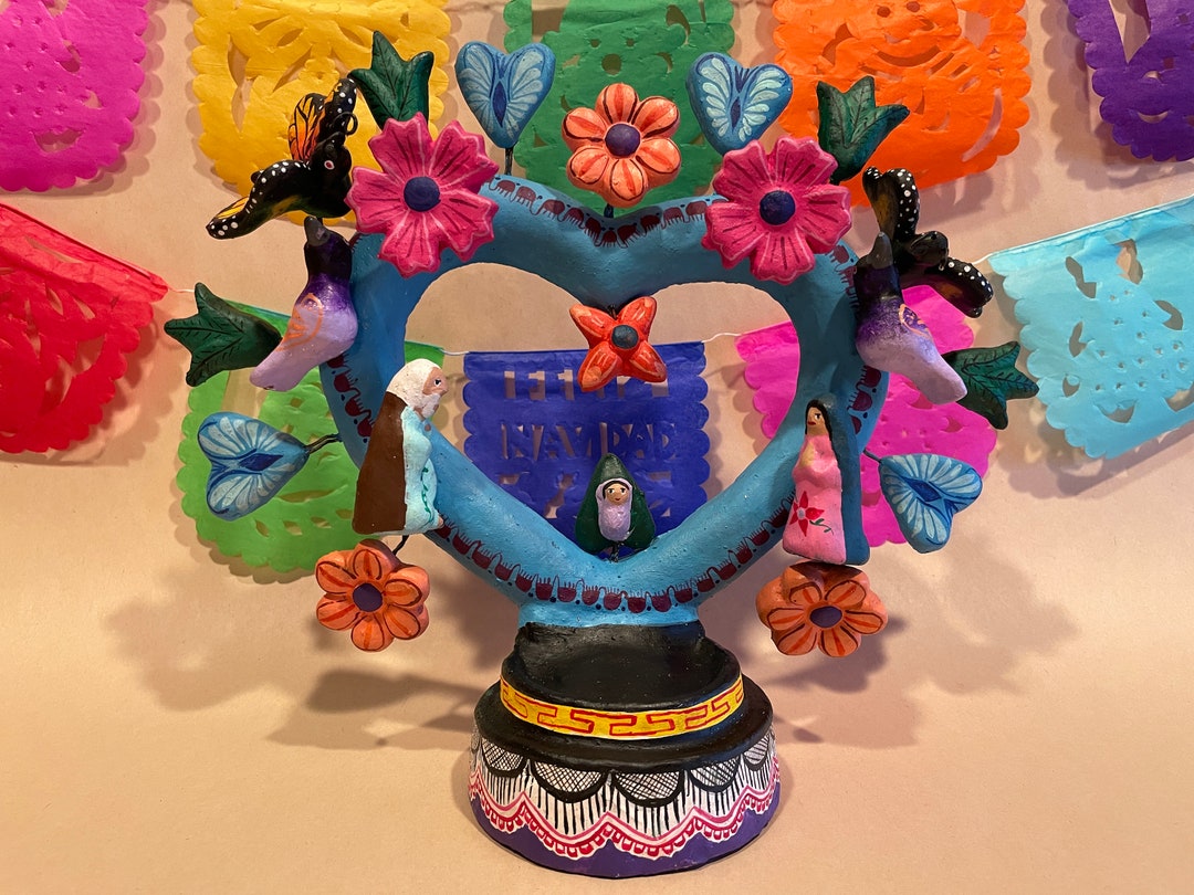 HEART Shaped NATIVITY Scene, Clay Nativity, Mexican Nativity, Mexican ...