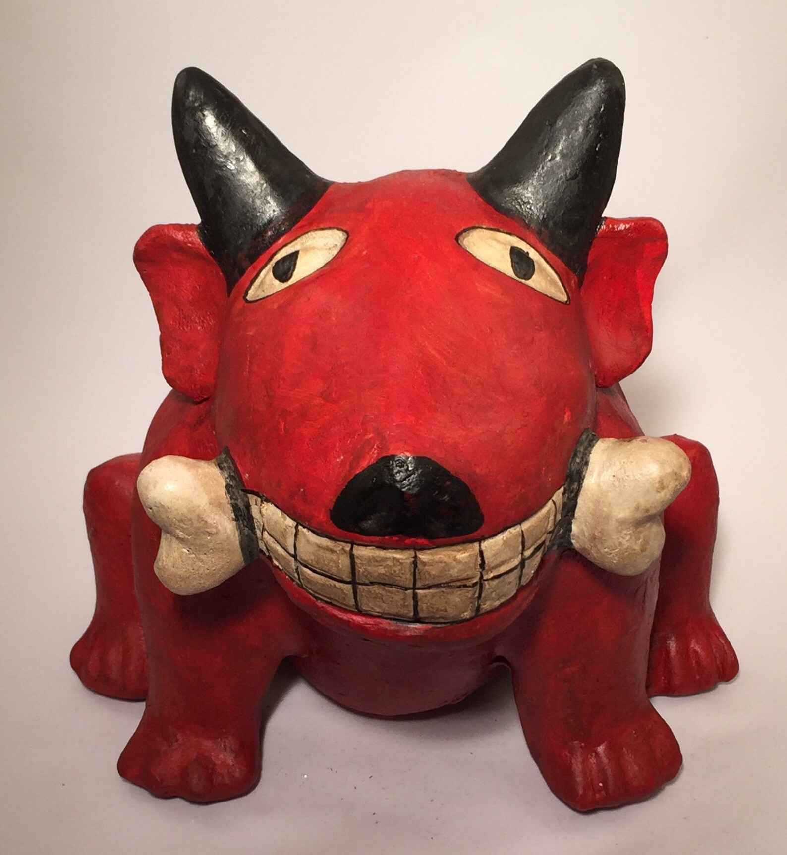 Clay SMILING Day of the Dead DEVIL DOG with Bone Dia de los | Etsy