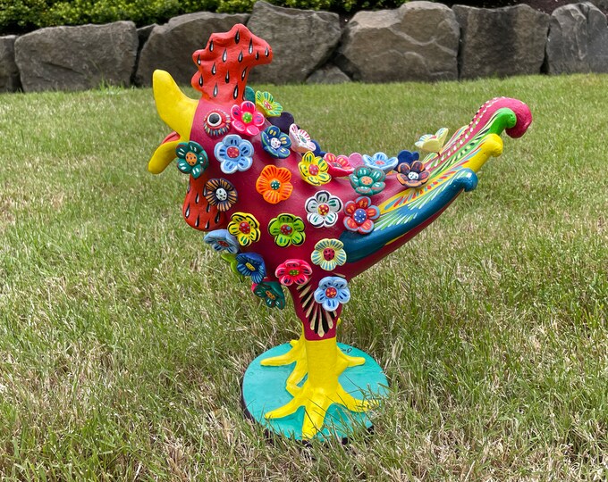 Mexican Rooster, FUCHSIA, Medium-sized, Rooster Folk Art, Barro Betus ...