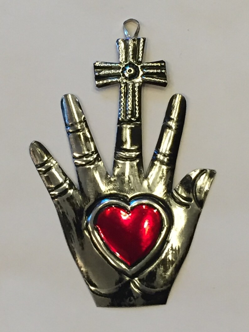 SET of FIVE Tin HEALING Hand Ornaments Tin Milagro Hand | Etsy