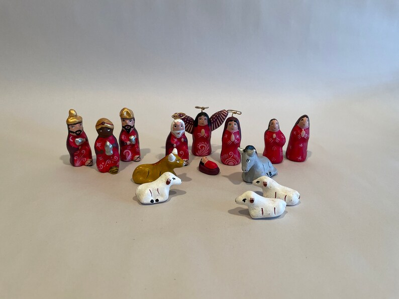 Mini Clay Nativity Small Mexican Nativity Red Tones Mexican | Etsy
