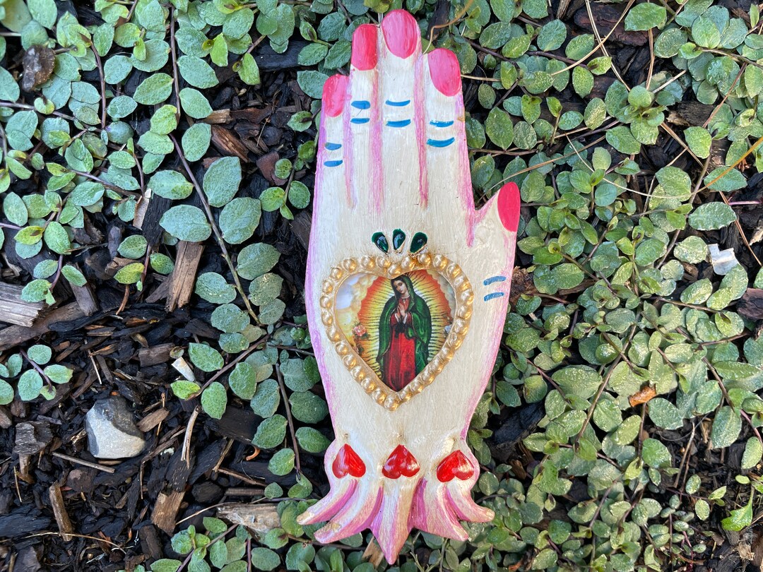 Tin Healing Hand Guadalupe Nicho, Mexican Hamsa Tin Nicho, Guadalupe ...