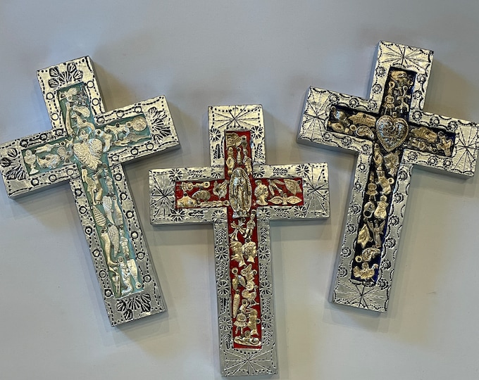 Medium Cross With Milagros, Mexican Cross, Mexican Milagros, Aluminum ...