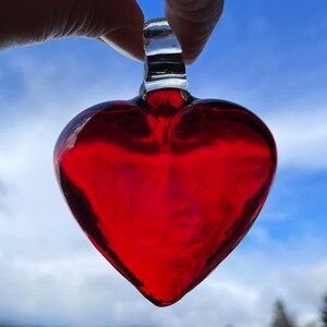 RED Blown GLASS HEART, Small, Red Blown Glass Heart Ornament, Red Glass ...