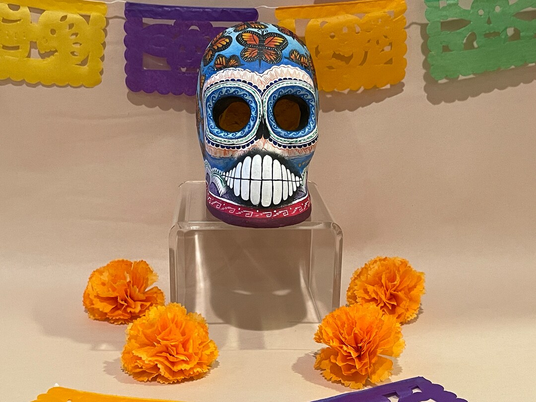 Hefty Dia De Los Muertos Calavera With Butterfly Decor, Blue, Day of ...