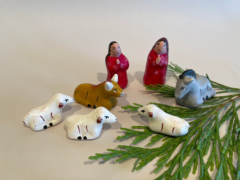 Mini Clay Nativity Small Mexican Nativity Red Tones Mexican | Etsy