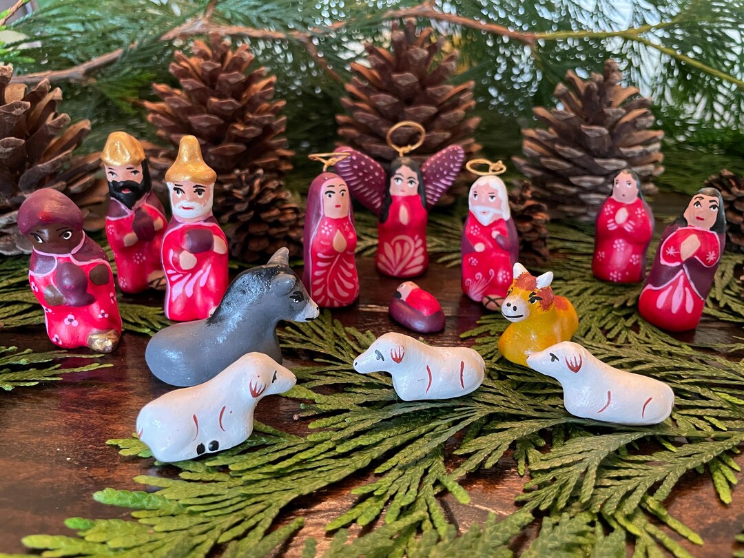 Mini Clay Nativity, Small Mexican Nativity, Red Tones, Mexican Nativity ...