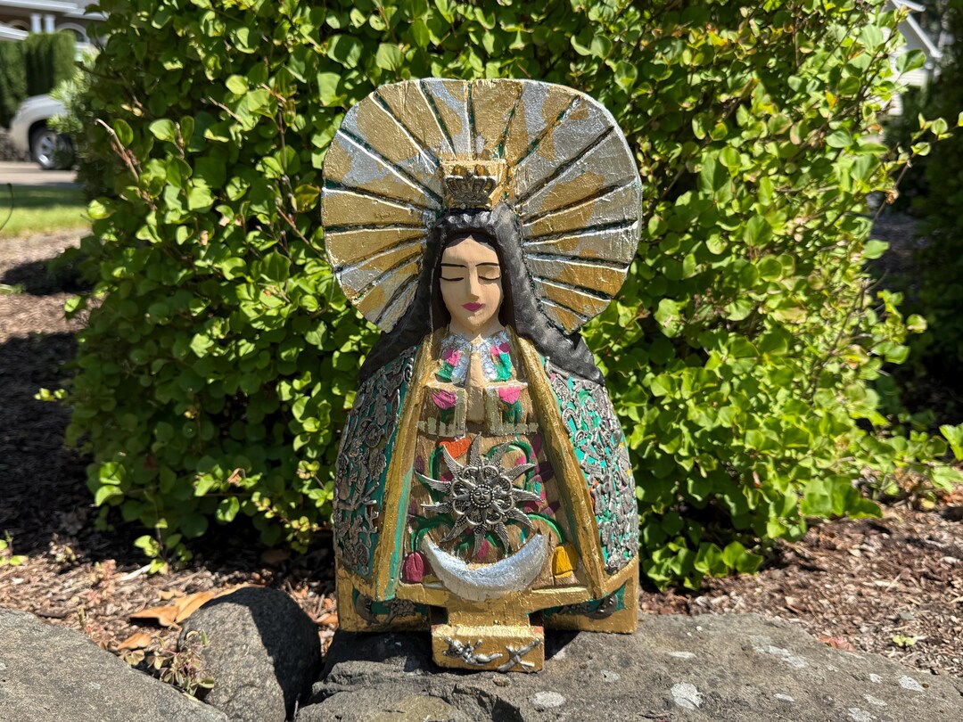 Hand Carved Virgin of Health Statue With Milagros - Antiqued Finish - Etsy