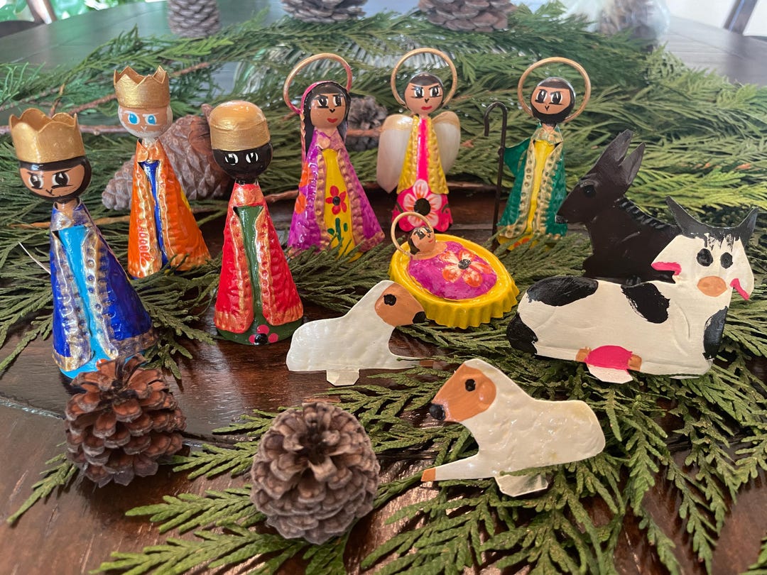 Mexican TIN NATIVITY Set, 10 Pieces, Colorful, Traditional Mexican ...
