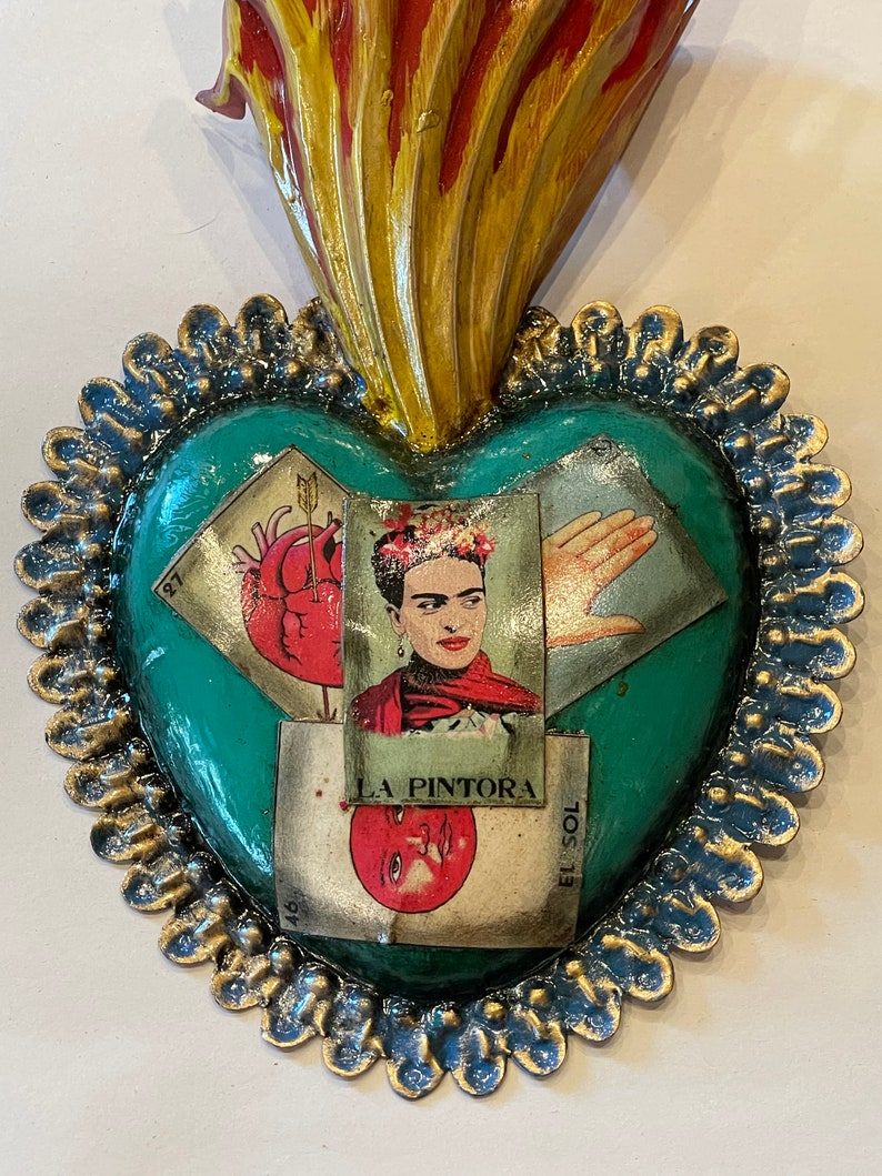 FRIDA Sacred Heart With Flames, Frida Loteria, Frida Sacred Heart With ...