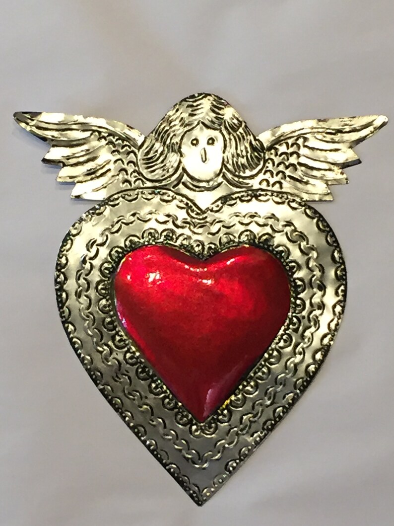 LARGE SACRED HEART With Angel, Sacred Heart Ornament, Milagro, Mexican ...