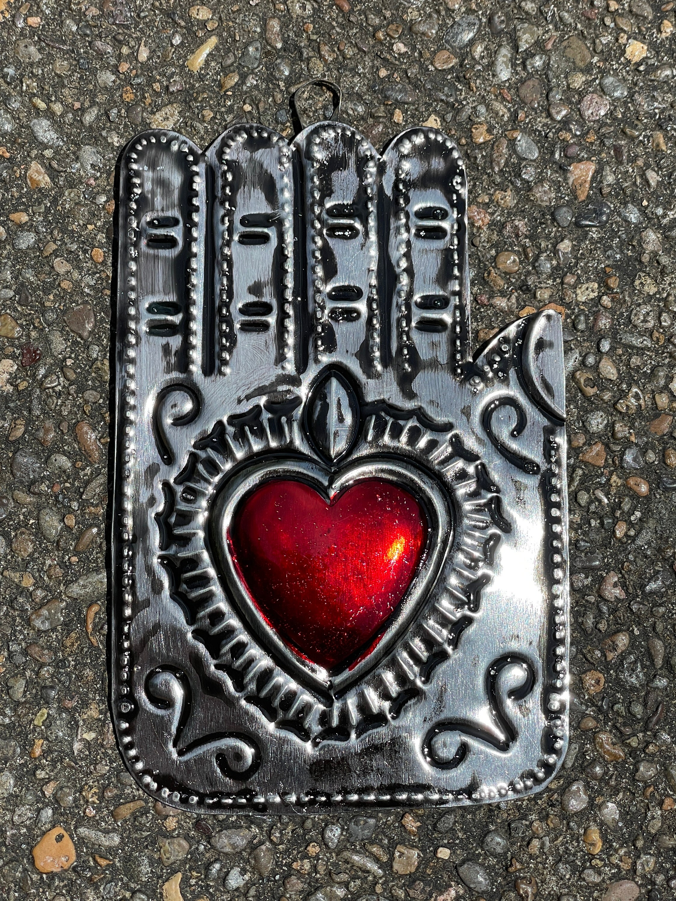 HEALING Hand Ornaments, Set/5, Tin Milagro Hand, Fatima Hand, Mexican ...