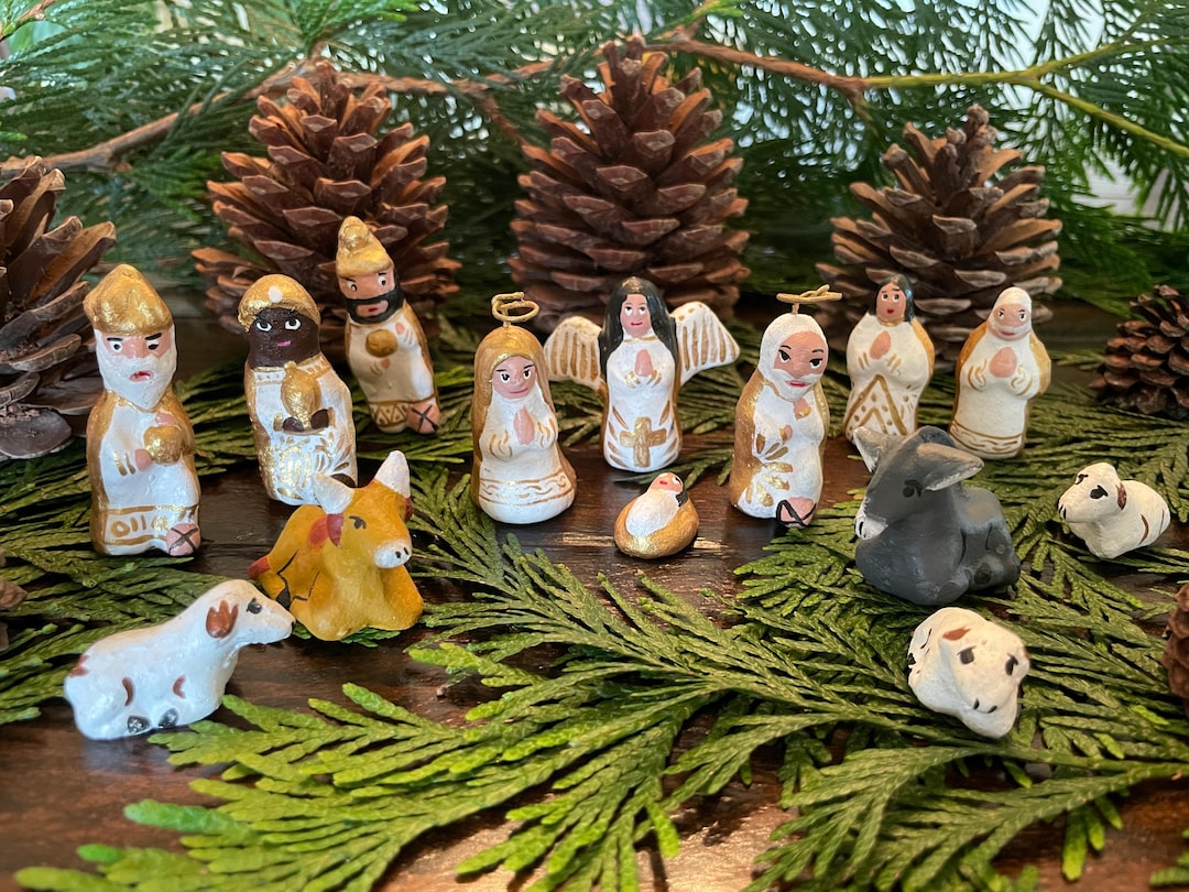 Mini Clay Nativity, Small Mexican Nativity, Gold Tones, Mexican ...