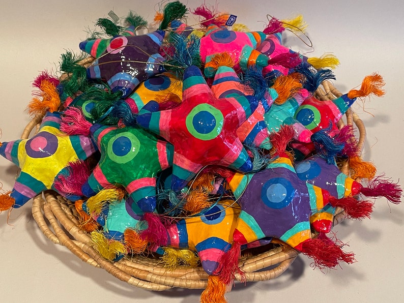 SET of THREE Mexican PINATA Ornaments, Mexican Christmas Ornament ...