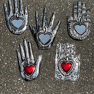 HEALING Hand Ornaments, Set/5, Tin Milagro Hand, Fatima Hand, Mexican ...