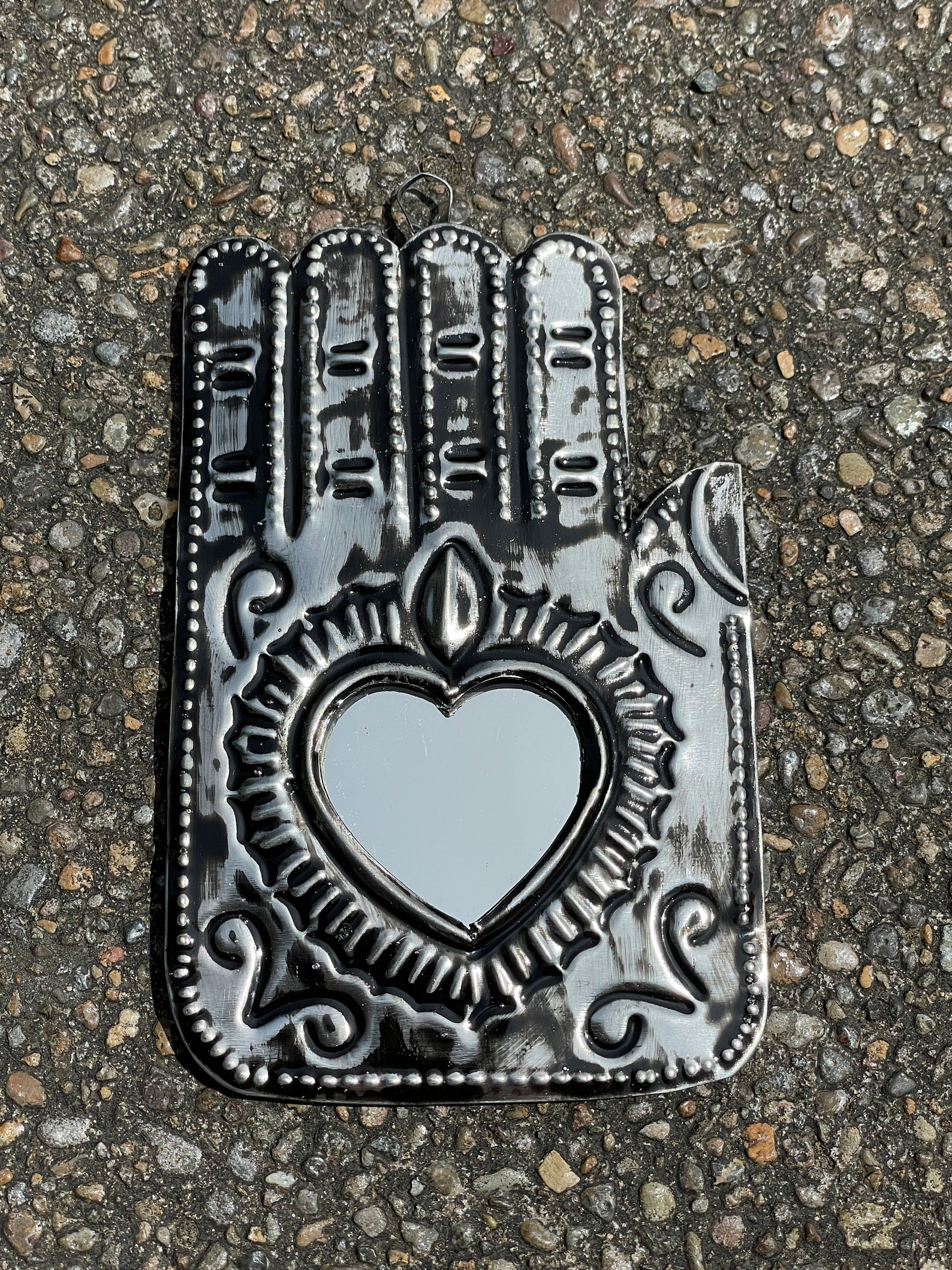 SET of FIVE Tin HEALING Hand Ornaments, Tin Milagro Hand, Fatima Hand ...
