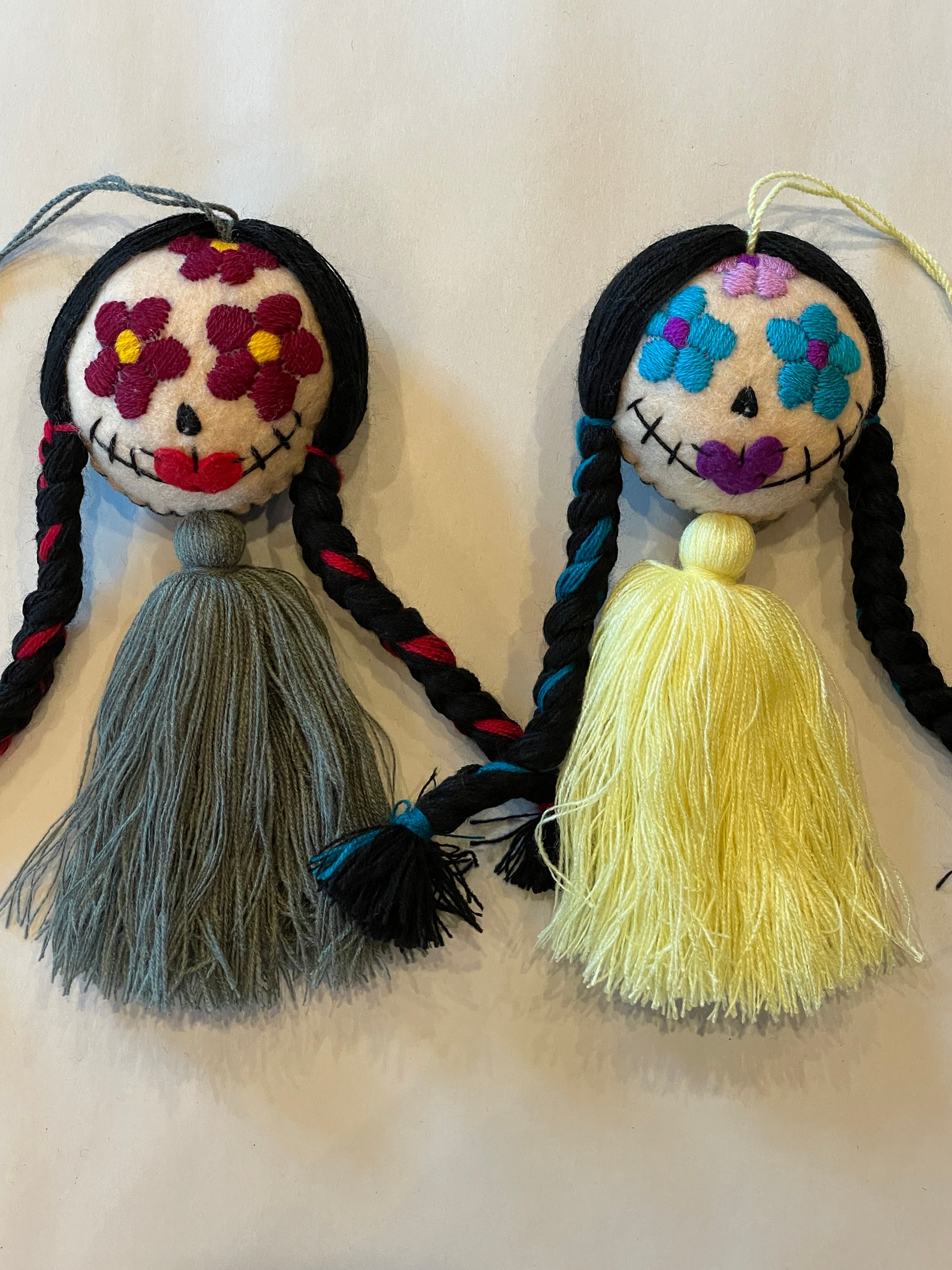 SET of TWO Hand Embroidered CATRINA Ornaments, Day of the Dead Ornament ...