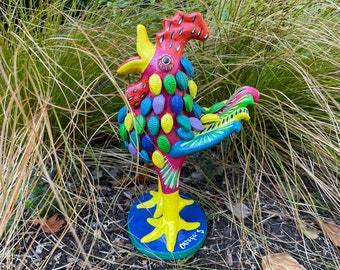 Mexican Rooster, FUCHSIA, Medium-sized, Rooster Folk Art, Barro Betus ...