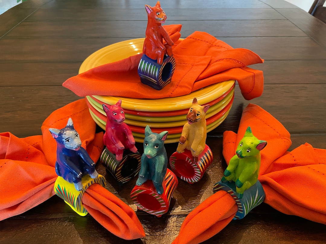 Colorful Cat Napkin Rings, Set of 6, Mexican Napkin Rings, Barro Betus ...