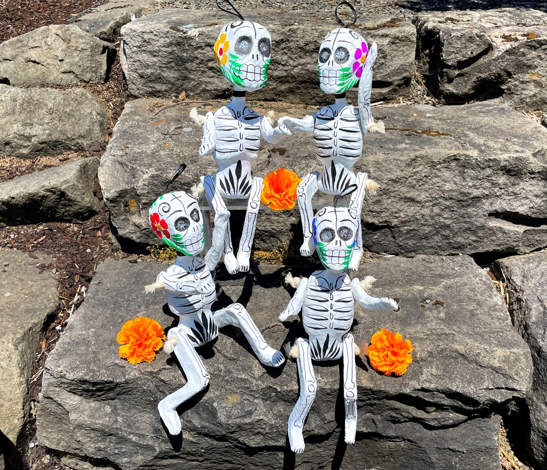 DAY of the DEAD, SKELETON Ornament, White, Paper Mache Skeleton ...
