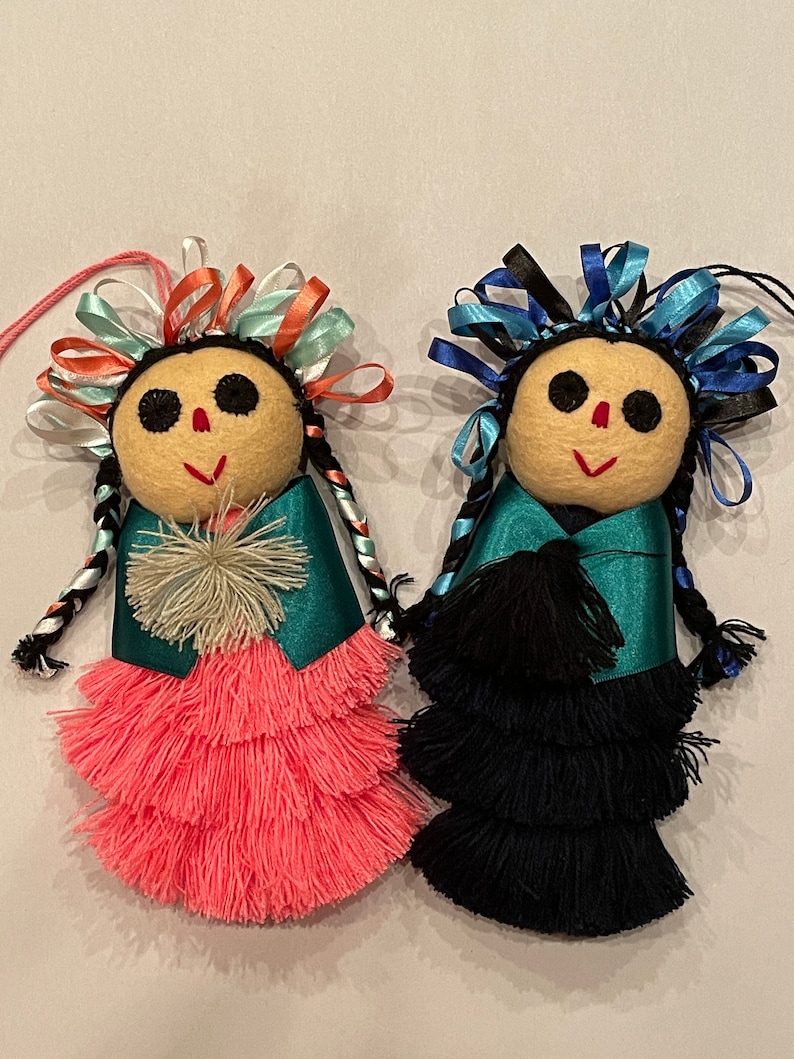 SET of TWO Mexican Maria Dolls, Maria Doll Ornament, Mexico Doll Favor ...