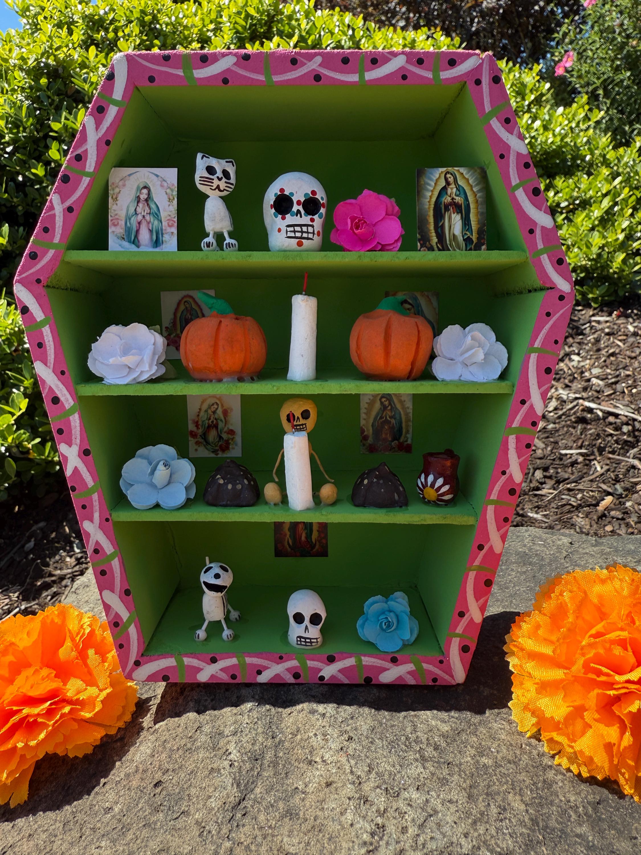 Colorful Coffin Shaped Nicho, Wooden, Mexico Kitschy Art, Mexican Nicho ...