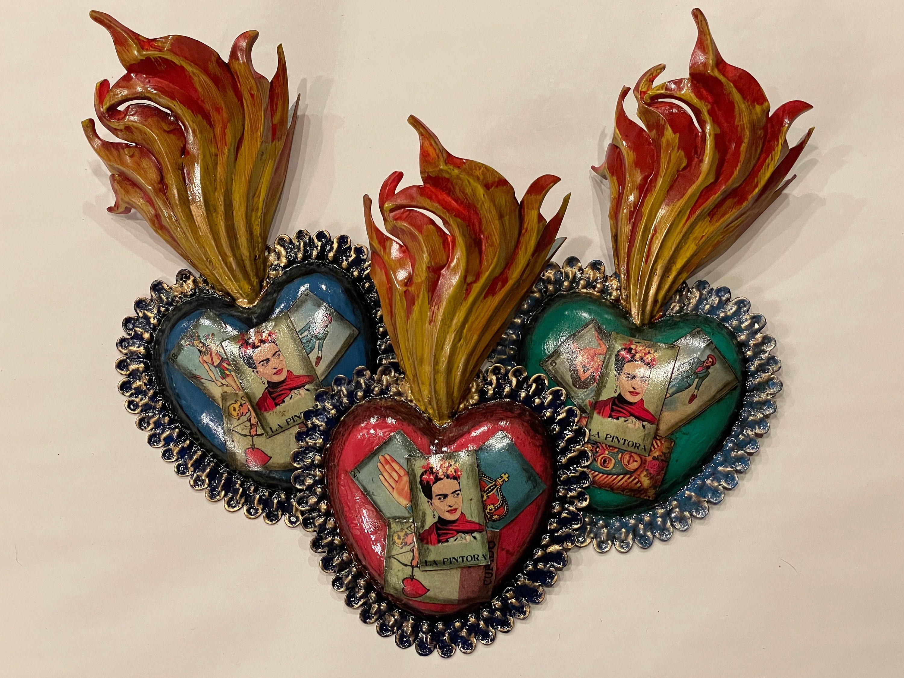 FRIDA Sacred Heart With Flames, AQUAMARINE, Frida Loteria, Frida Sacred ...