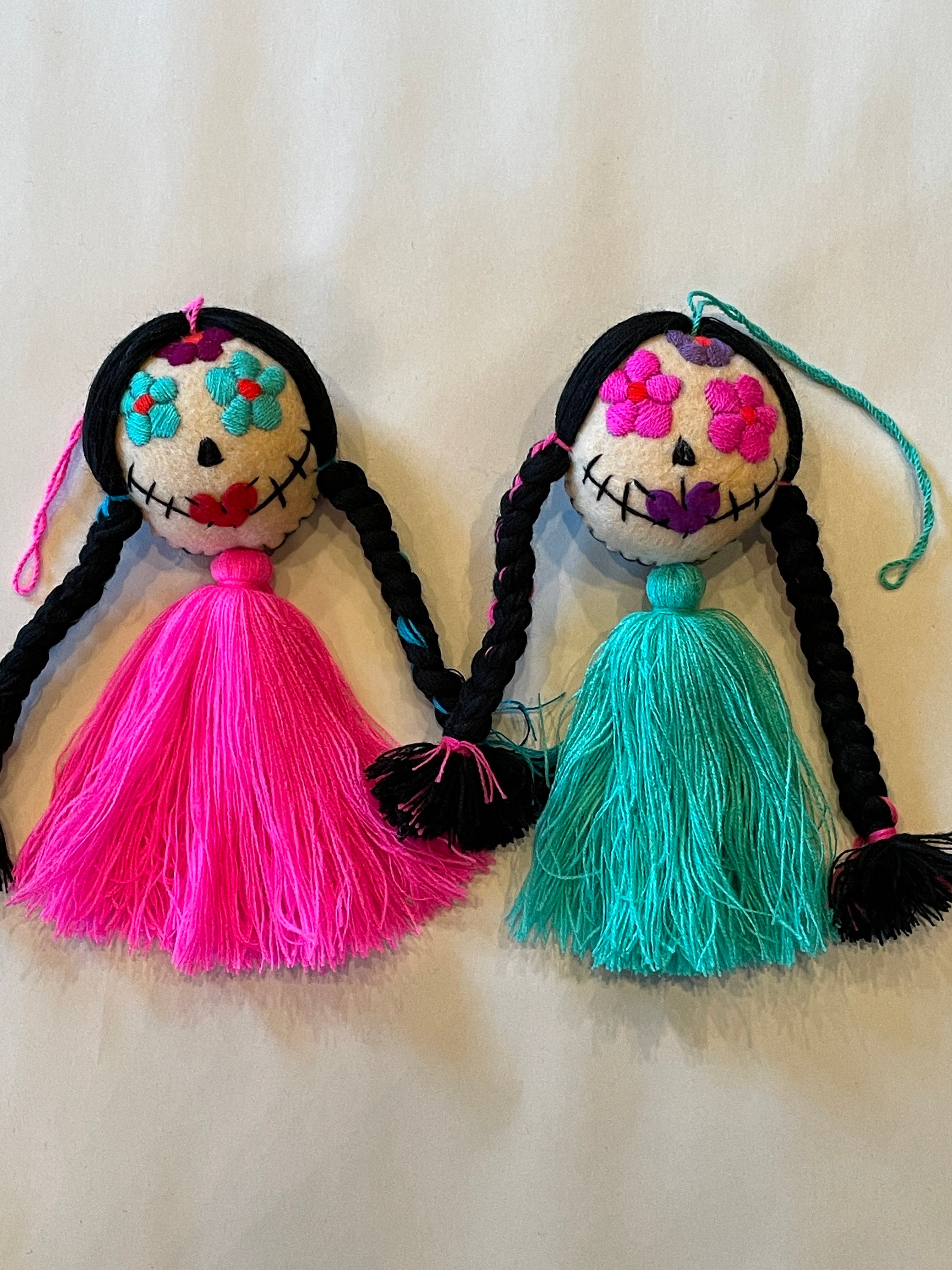 SET of TWO Hand Embroidered CATRINA Ornaments, Day of the Dead Ornament ...