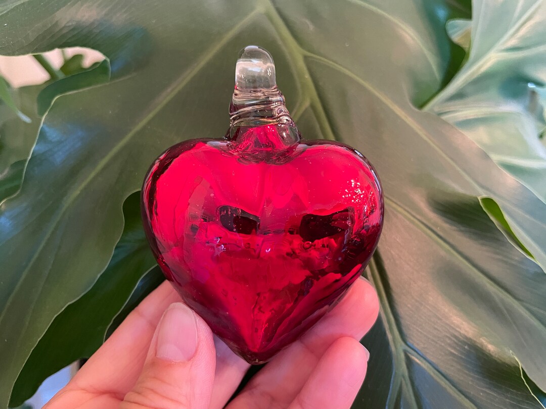 Mirrored RED Blown GLASS HEART, Small, Red Blown Glass Heart Ornament ...
