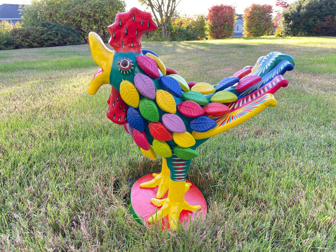 Mexican Rooster With Feathers, Turquoise, Medium-sized, Rooster Folk ...