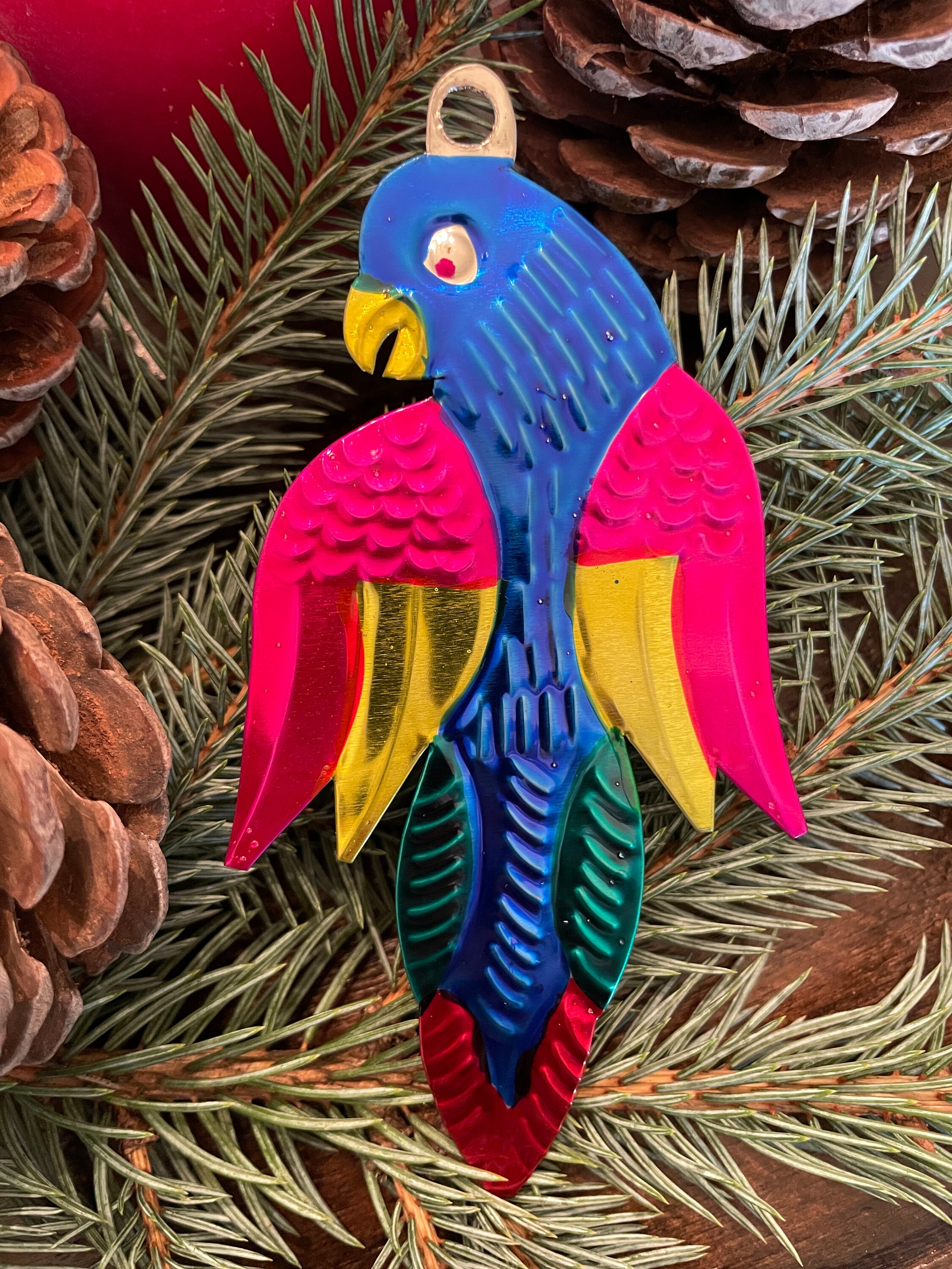 Bird Ornament, Tin Parrot Ornament, Mexican Tin Parrot Ornament ...