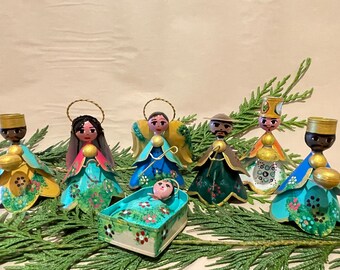 Mexican Tin NATIVITY Set, HAND PAINTED, 7 Pieces, Traditional Mexican ...