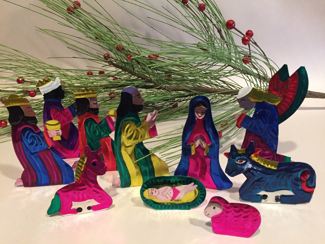 Medium Tin NATIVITY Set, 10 Pieces, Traditional Mexican Nativity, Tin ...