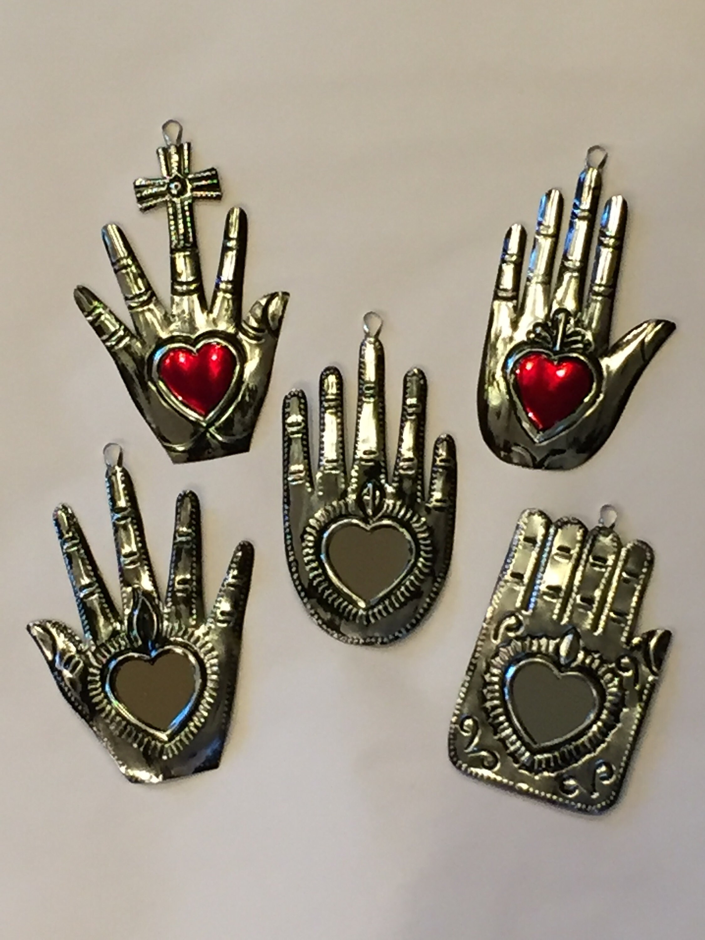 SET of FIVE Tin HEALING Hand Ornaments Tin Milagro Hand | Etsy