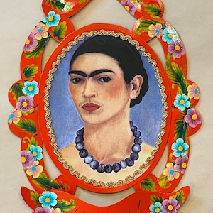 Hand Painted Tin Frida Kahlo Garland, Orange, Frida Wall Decor, Mexican ...